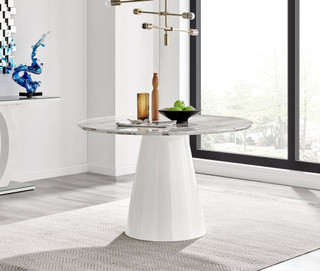 Palma White Marble Effect Round Dining Table & 4 Calla Black Leg Chairs ...