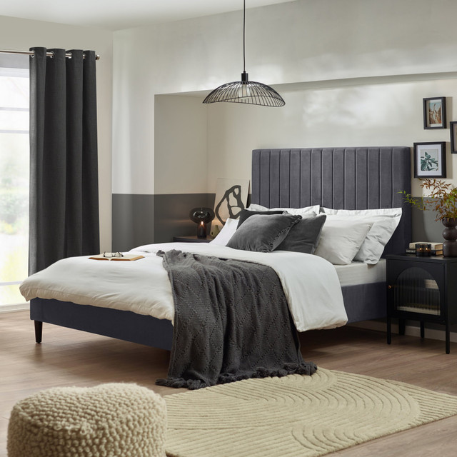 Dark grey velvet bed store