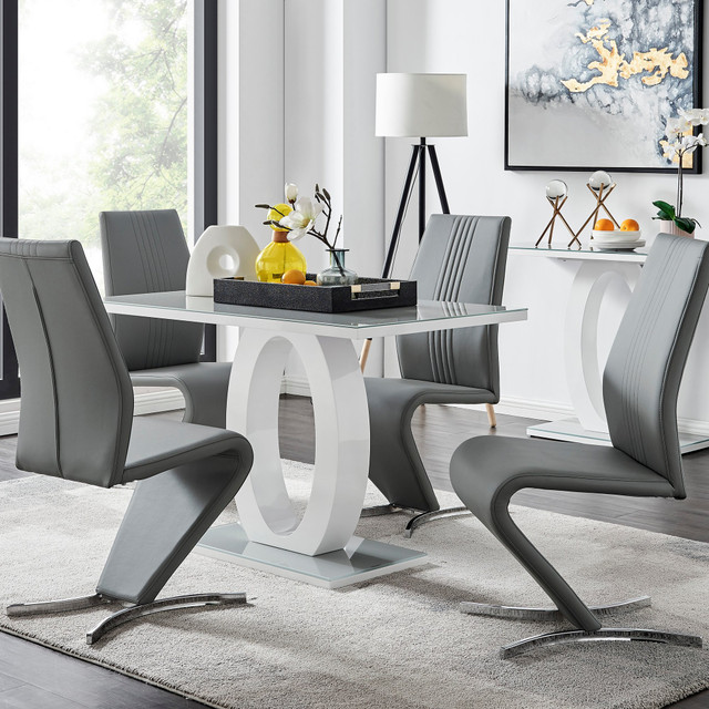 Grey & White High Gloss Dining Table & 4 Willow Chairs | Furniturebox