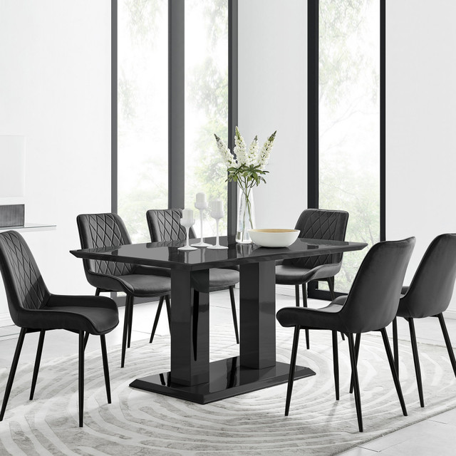 Black gloss dining table and 6 chairs store