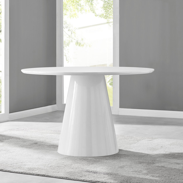 Palma White High Gloss Round Dining Table & Nora Silver Leg Chairs ...