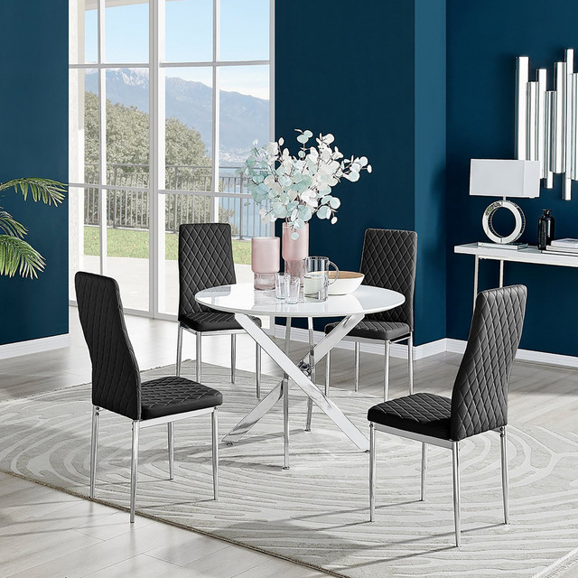 Novara 100cm White High Gloss Silver Leg Table 4 Corona Chairs Furniturebox UK
