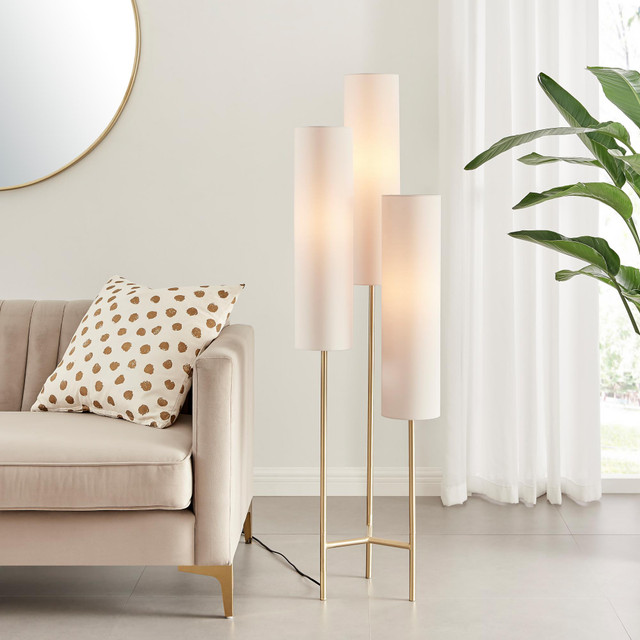 Triple Floor Lamp 3 White Shades Brass | Triple Floor Lamp