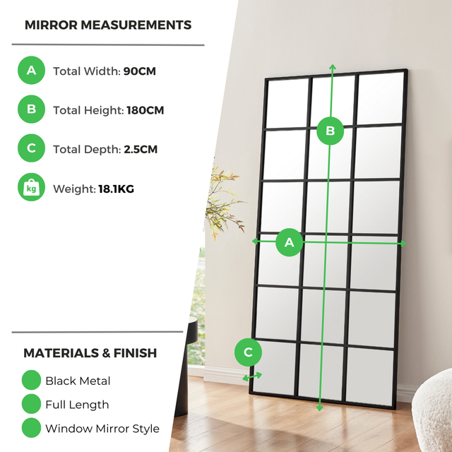 Large Full Length Black Window Mirror | Wall Mirror