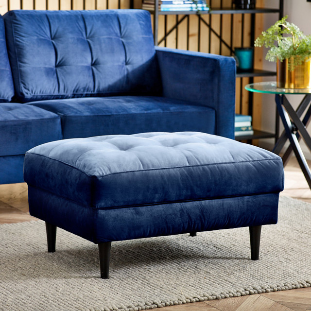Jolene Navy Blue Velvet Footstool | Living Room Furniture