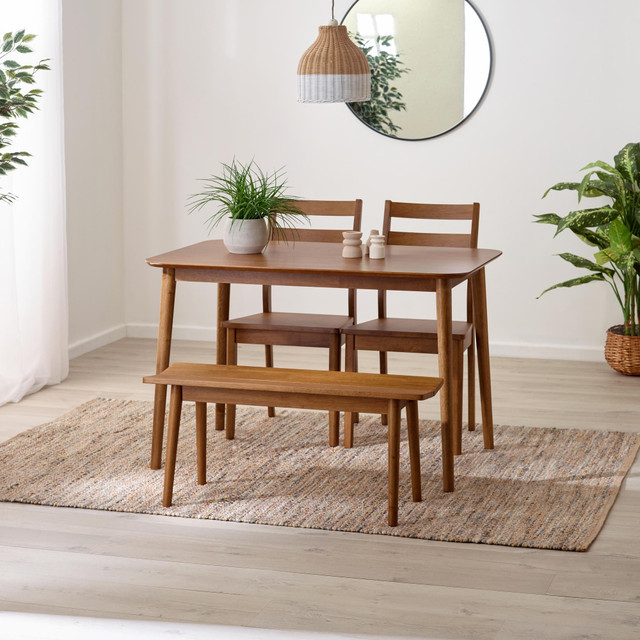 Lynton Small Walnut Effect Wooden Dining Table with 2 Chairs & Bench ...