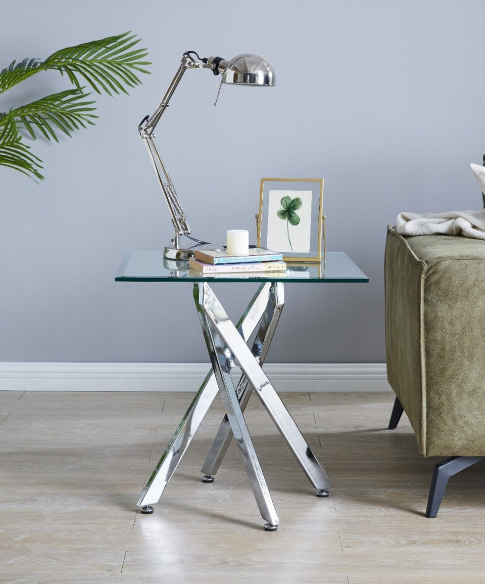 Leonardo Glass & Chrome Side Table | Furniturebox