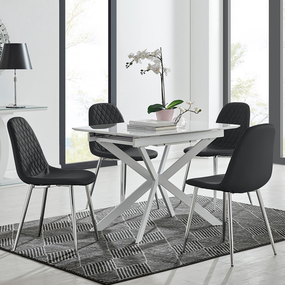 LIRA 100 Extending Dining Table and Corona Silver Leg Chairs ...