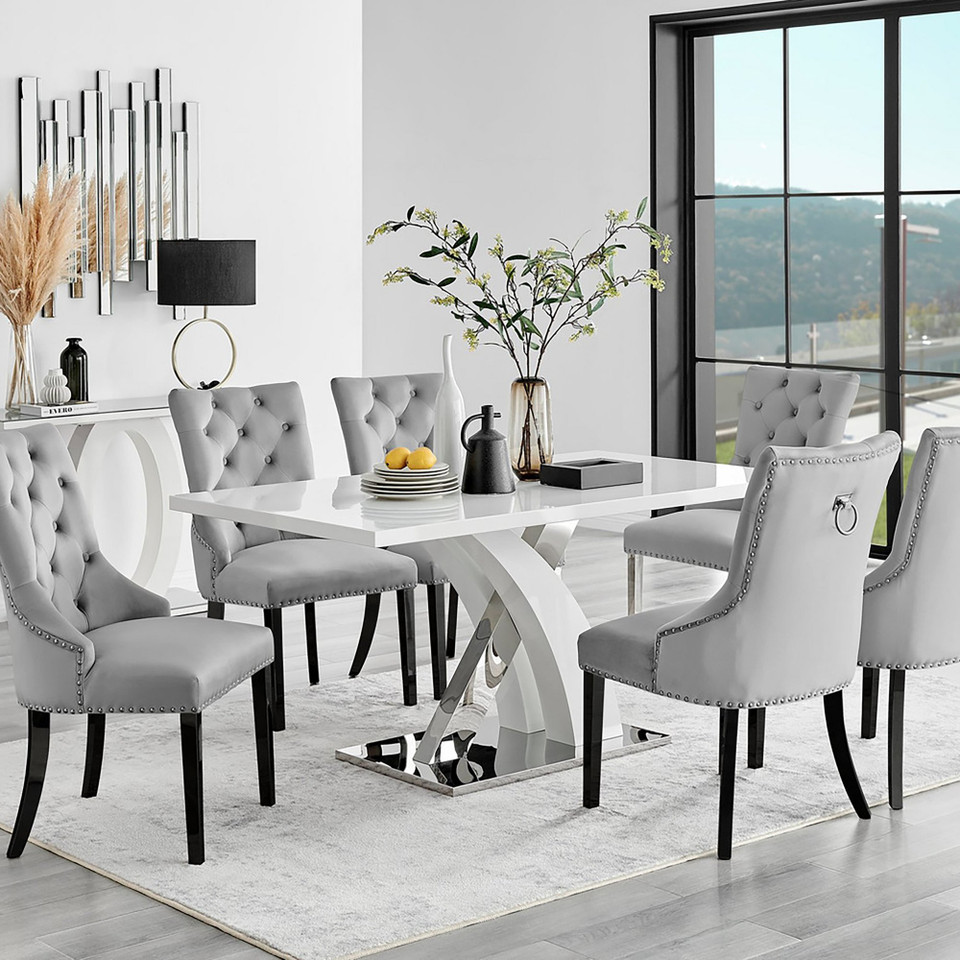 Atlanta 6 White Dining Table and 6 Belgravia Black Leg Chairs ...