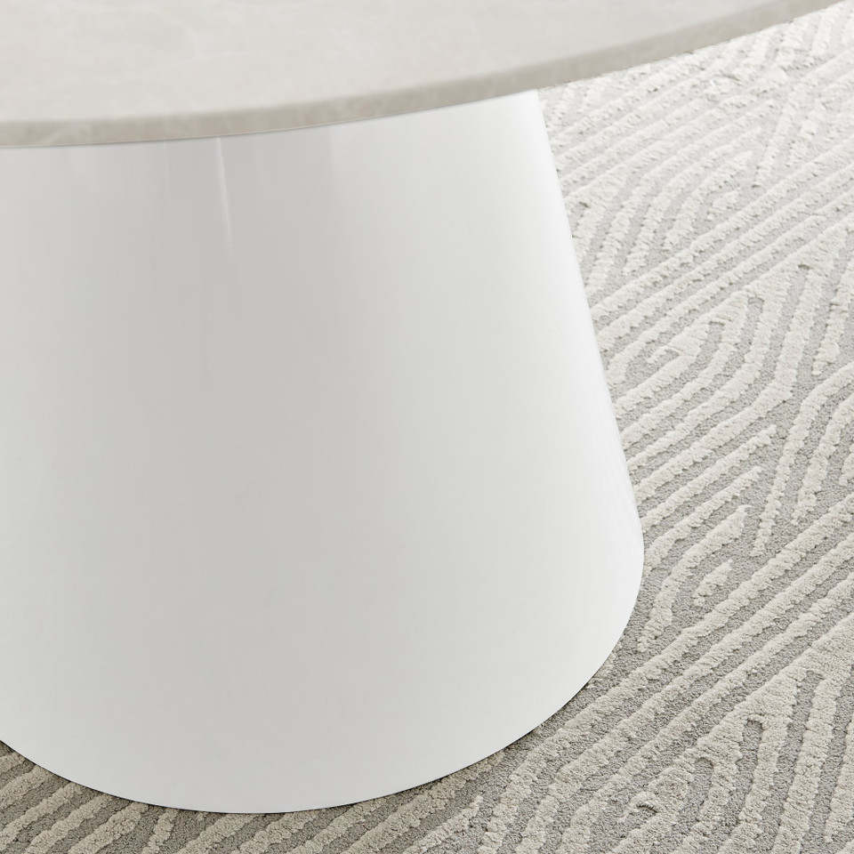 Palma Beige Stone Effect Round Dining Table & 4 White Corona Chairs ...