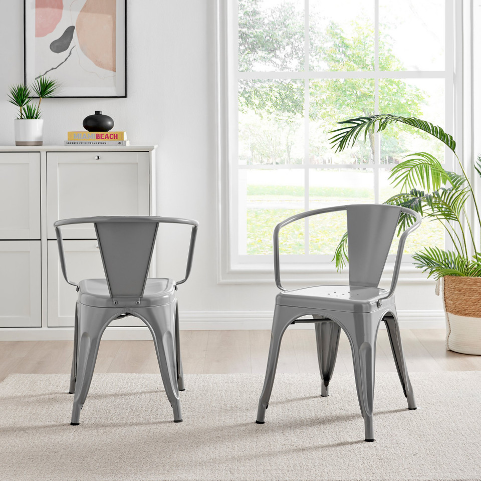 2x Colton Tolix Grey Metal Chair with Arms | Dining Chair
