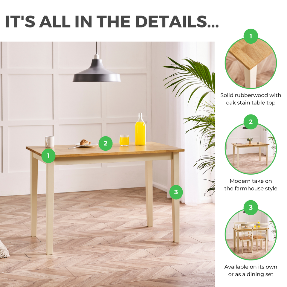 Salcombe Small Wood Table Oak Cream | Wooden Dining Table