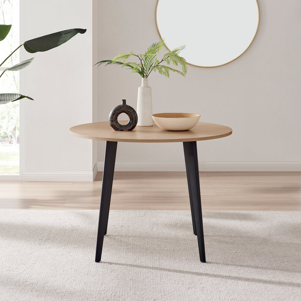 Koko Oak Effect Round Dining Table & 4 Corona Black Leg Chairs - Furniturebox UK