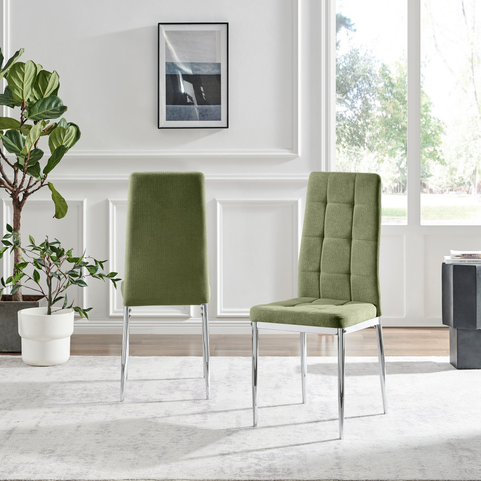 2x Paloma Silver Legs Green Fabric Dining Chair | Dining Chair