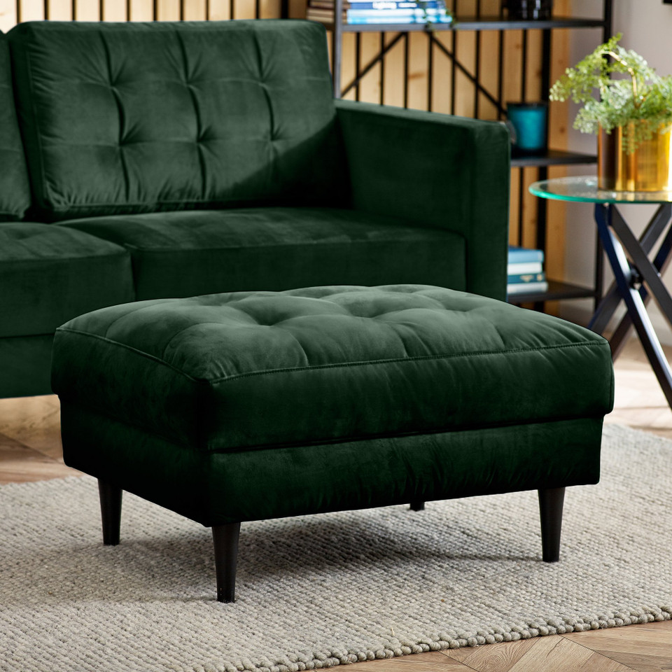 Jolene Green Velvet Footstool | Living Room Furniture