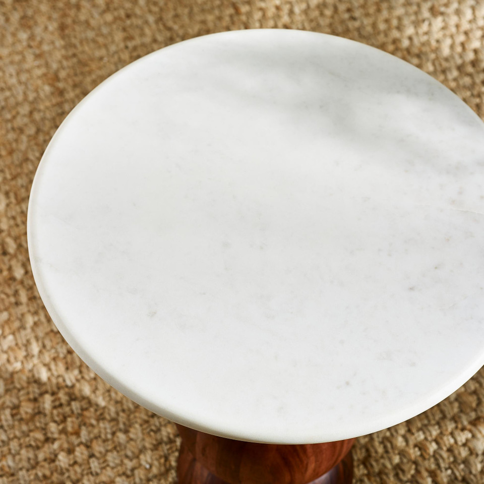 Veer White Marble Wood Side Table | Living Room Furniture