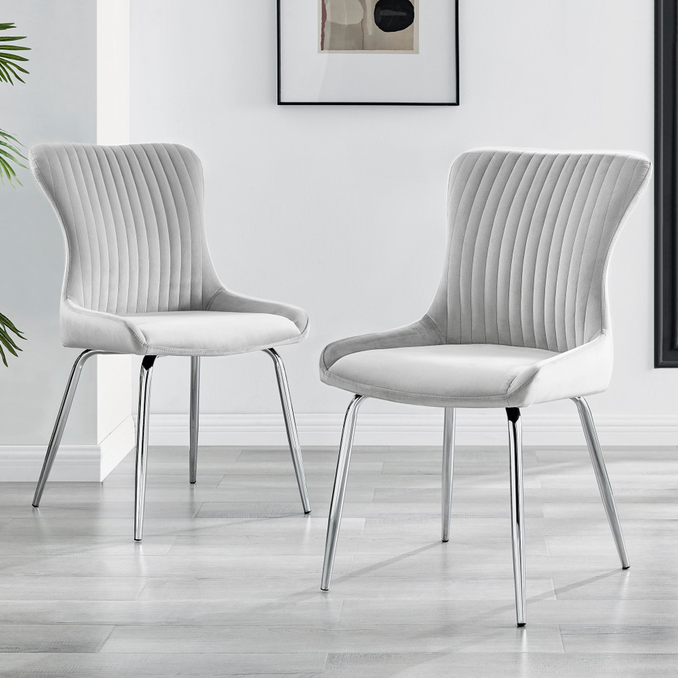 White dining chairs with silver legs store