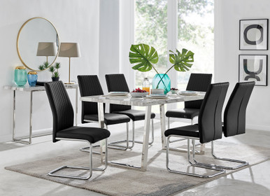Kylo White Marble Effect Dining Table & 6 Lorenzo Chairs - Furniturebox UK