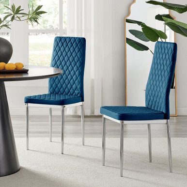 4x Milan Navy Blue Velvet Silver Legs | Dining Chairs