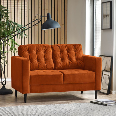 Jolene 2 Seater Orange Velvet Sofa Living Room Furniture