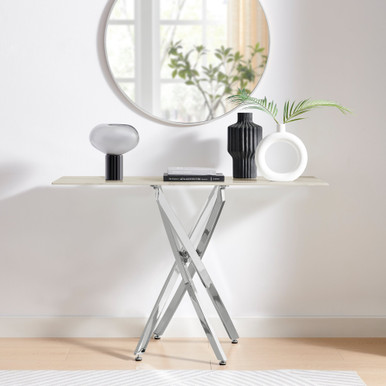 Leonardo White Glass Marble Silver Legs | Console Table