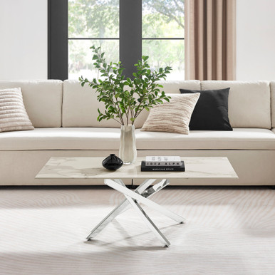 Leonardo White Glass Marble Silver Legs | Coffee Table