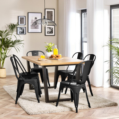 Cotswold Oak Black Leg Dining Table & 6 Colton Metal Chairs ...