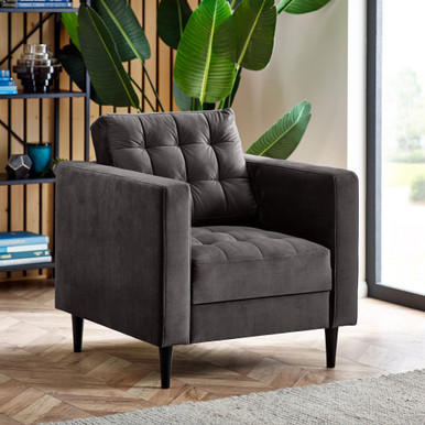 Jolene Dark Grey Velvet Armchair | Living Room Furniture