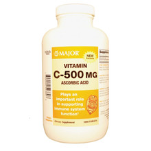 Major Pharmaceuticals 700717 Vitamin C, 500mg, Tablets, 1000s, 12/cs ...