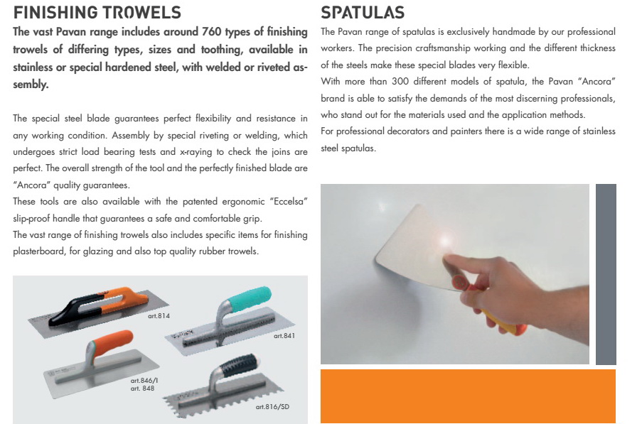 Official Distributor of Pavan Tools for Venetian Plaster, Finishing Trowels