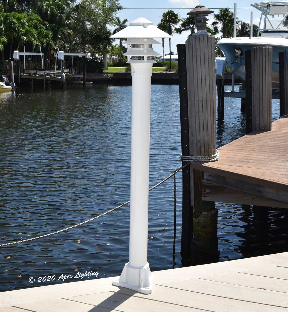 Aluminum Round Post Dock Light with 120V LED Bulb 5000K