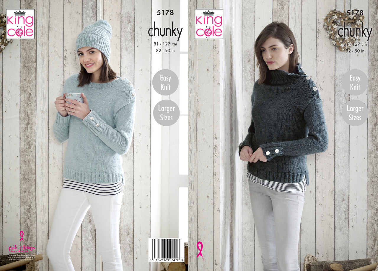 King Cole 5178 Timeless Chunky Sweater & Hat Pattern