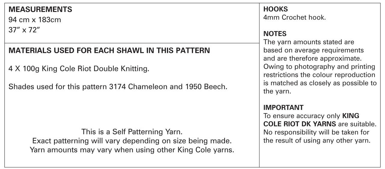 King Cole 5335 Riot DK Shawl Crochet Pattern
