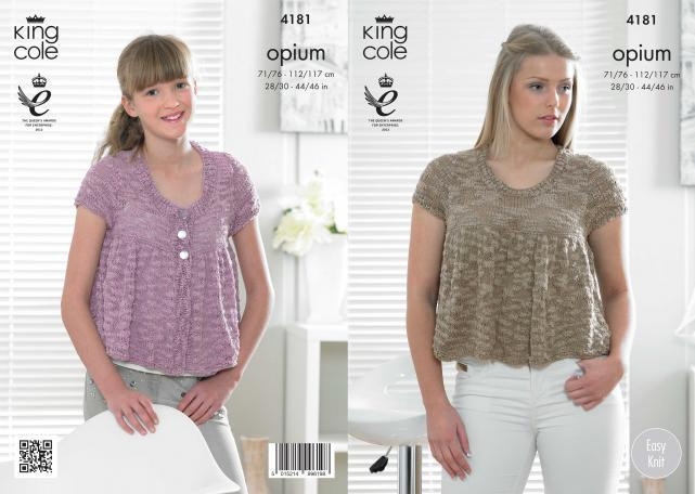 King Cole 4181 Opium Frilled Top and Cardigan Pattern - Knitting Village