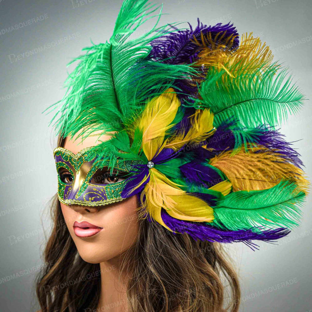 Halloween Mardi Gras Masquerade Masks Black Feathers US FREE SHIP