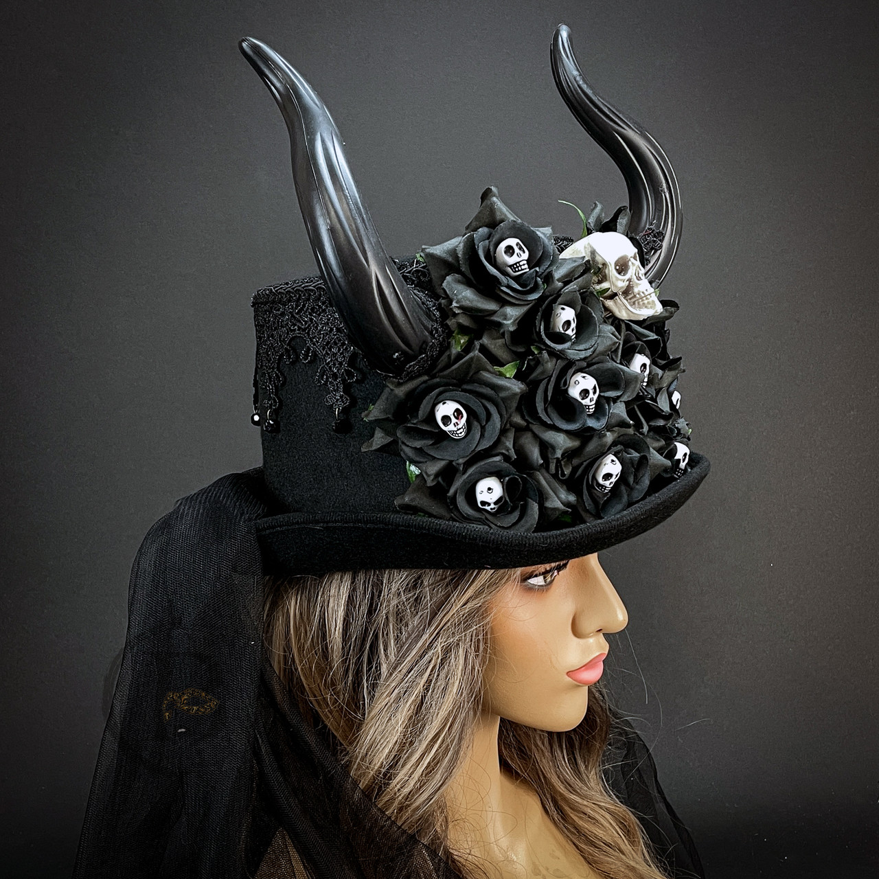 Ram Skull Horns Steampunk Costume Hat Headpiece Top Hat