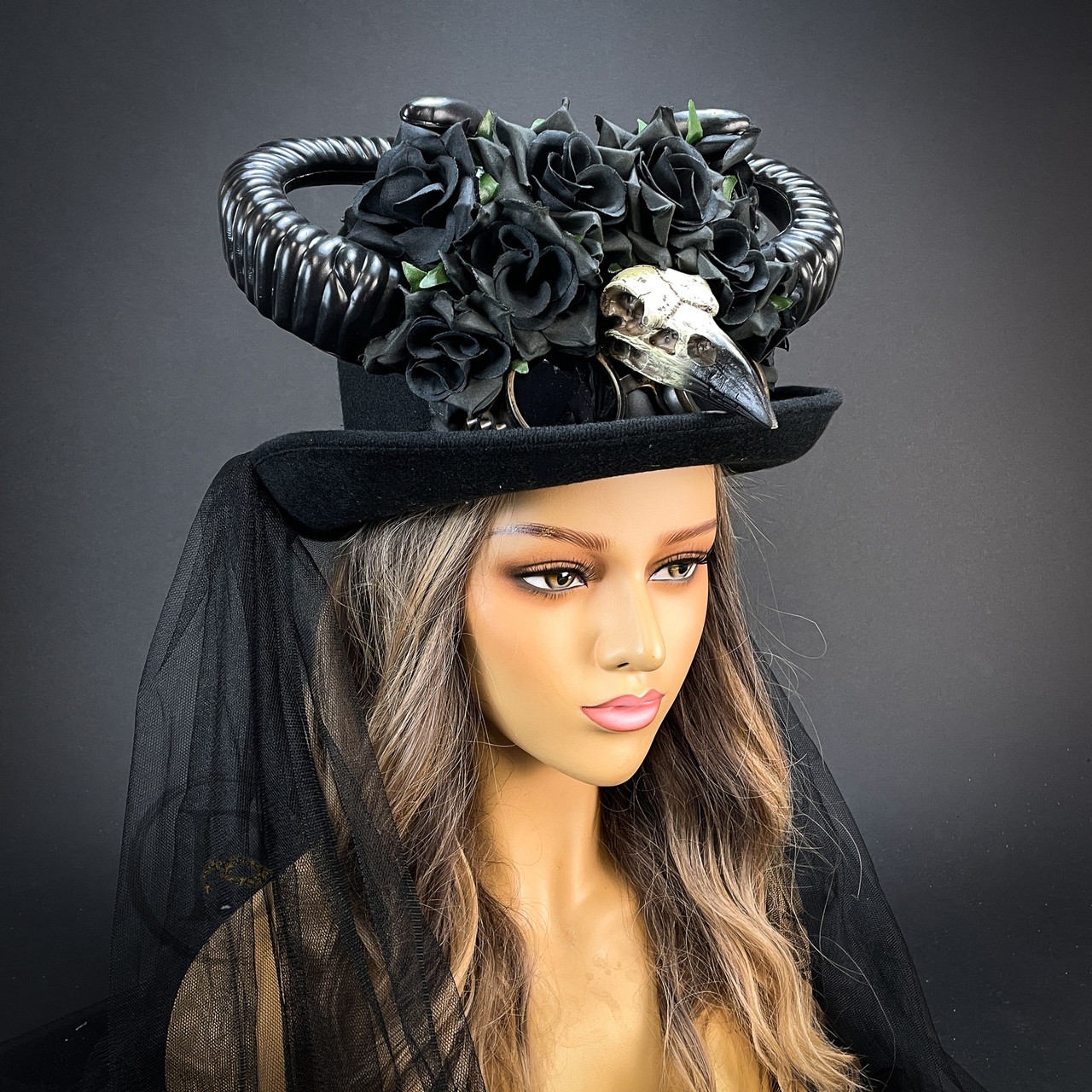 New Ram Skull Horns Steampunk Costume Hat Headpiece Top Hat