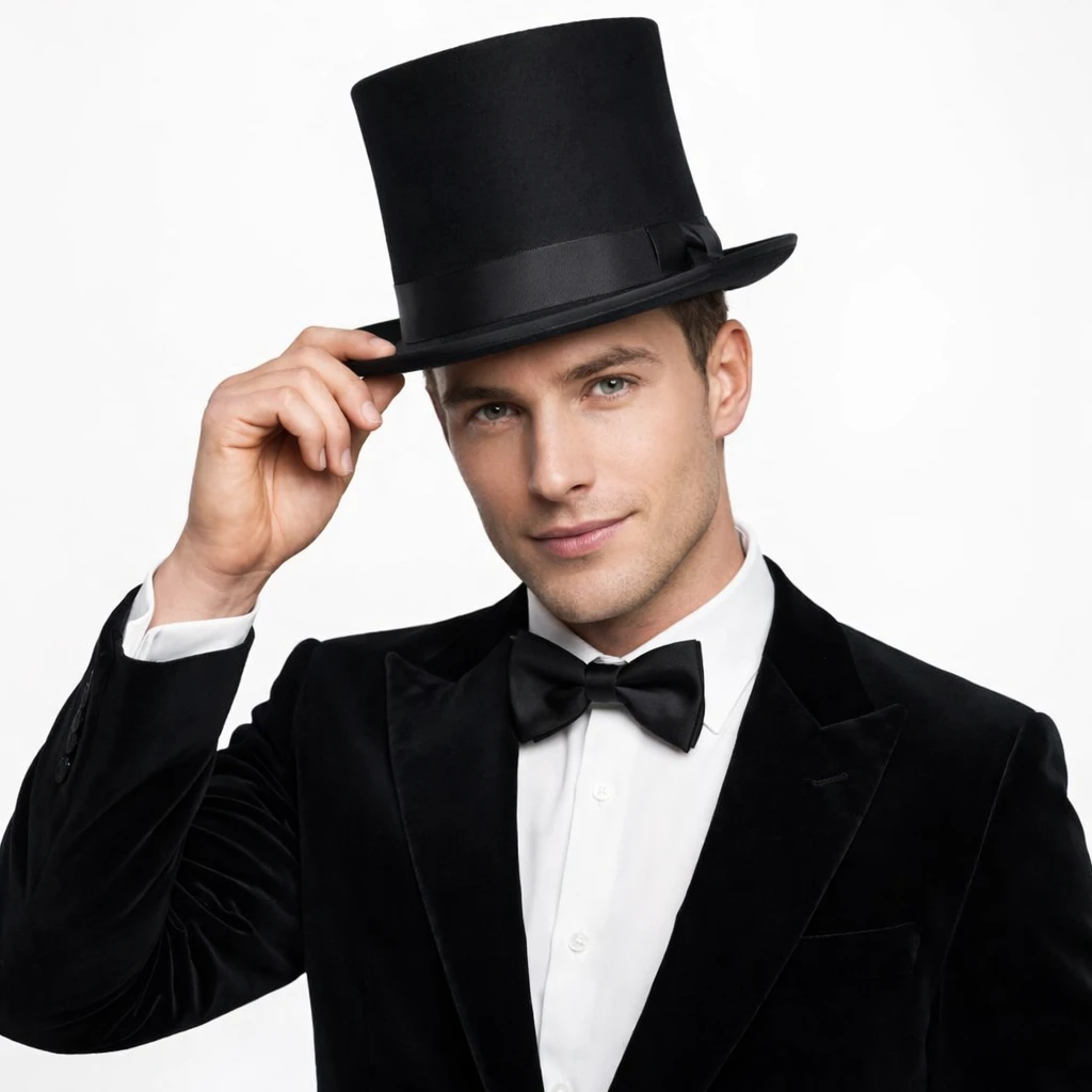 Classic Black Top Hat for Men Formal Tuxedo Hat with Satin Band