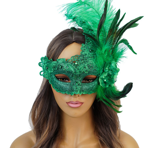 Green Masquerade Mask Feathers Masquerade Ball Masks