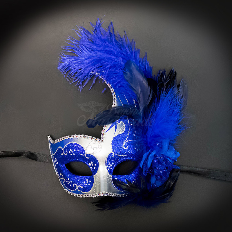 Elegant Masquerade Masks with Feathers Blue Low Prices Top Brand