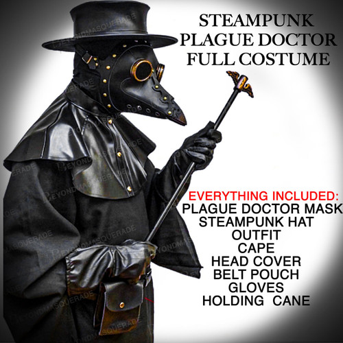 Best Steampunk Covid Mask Plague Doctor Full Costume Cosplay US FREE SHIP