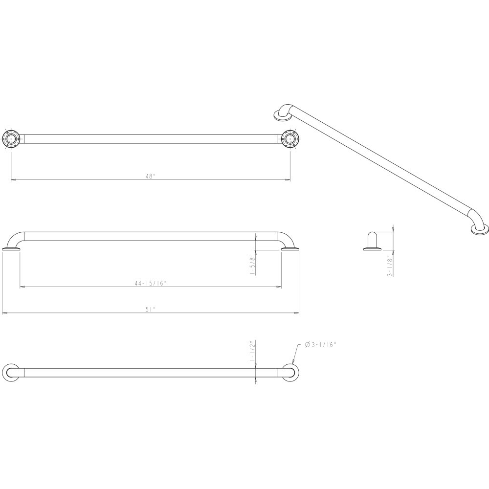 Elements GRAB-48-R: 48" cc ADA Compliant Grab Bar - Stainless Steel