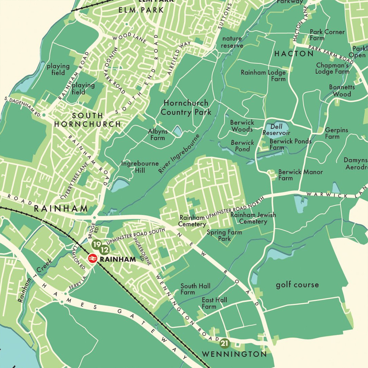 Havering Map (London Borough) Art Print by Mike Hall at Of Cabbags and ...