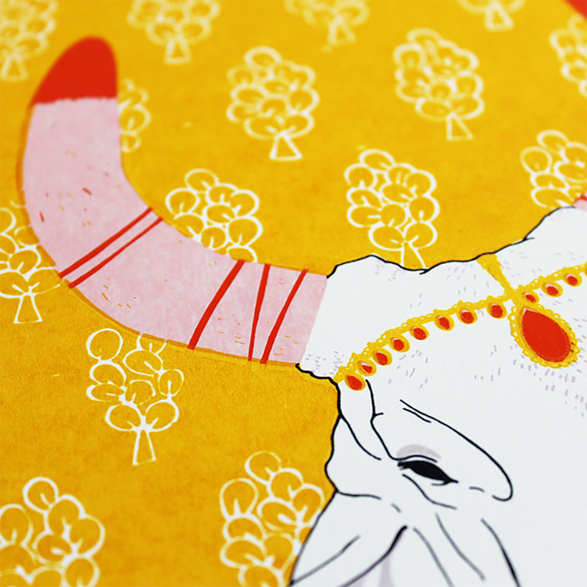 Jungle Cow - Sacred Cow with Painted Horns Screen Print by Claudia ...