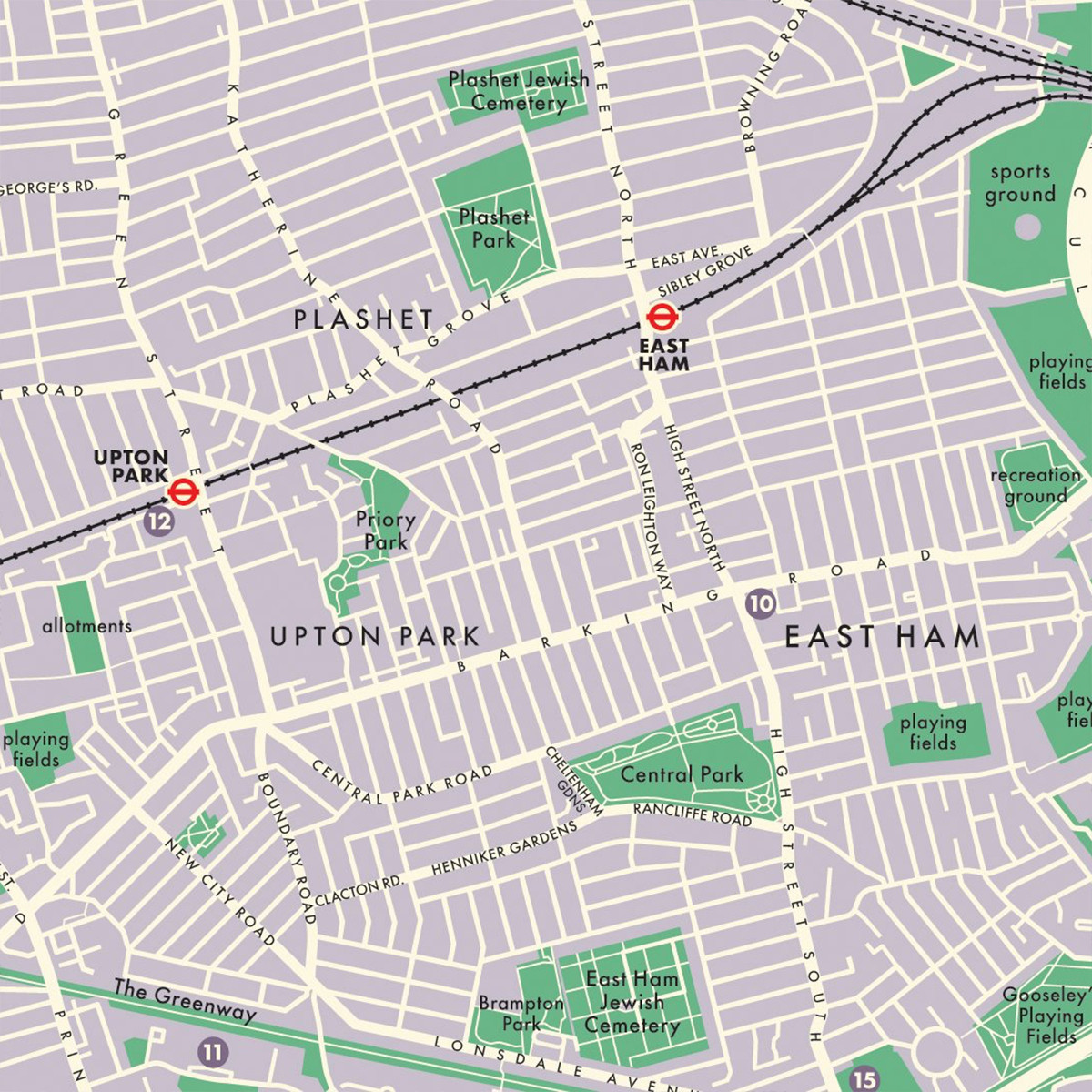Newham Retro Map Art Print by Mike Hall at Of Cabbages and Kings