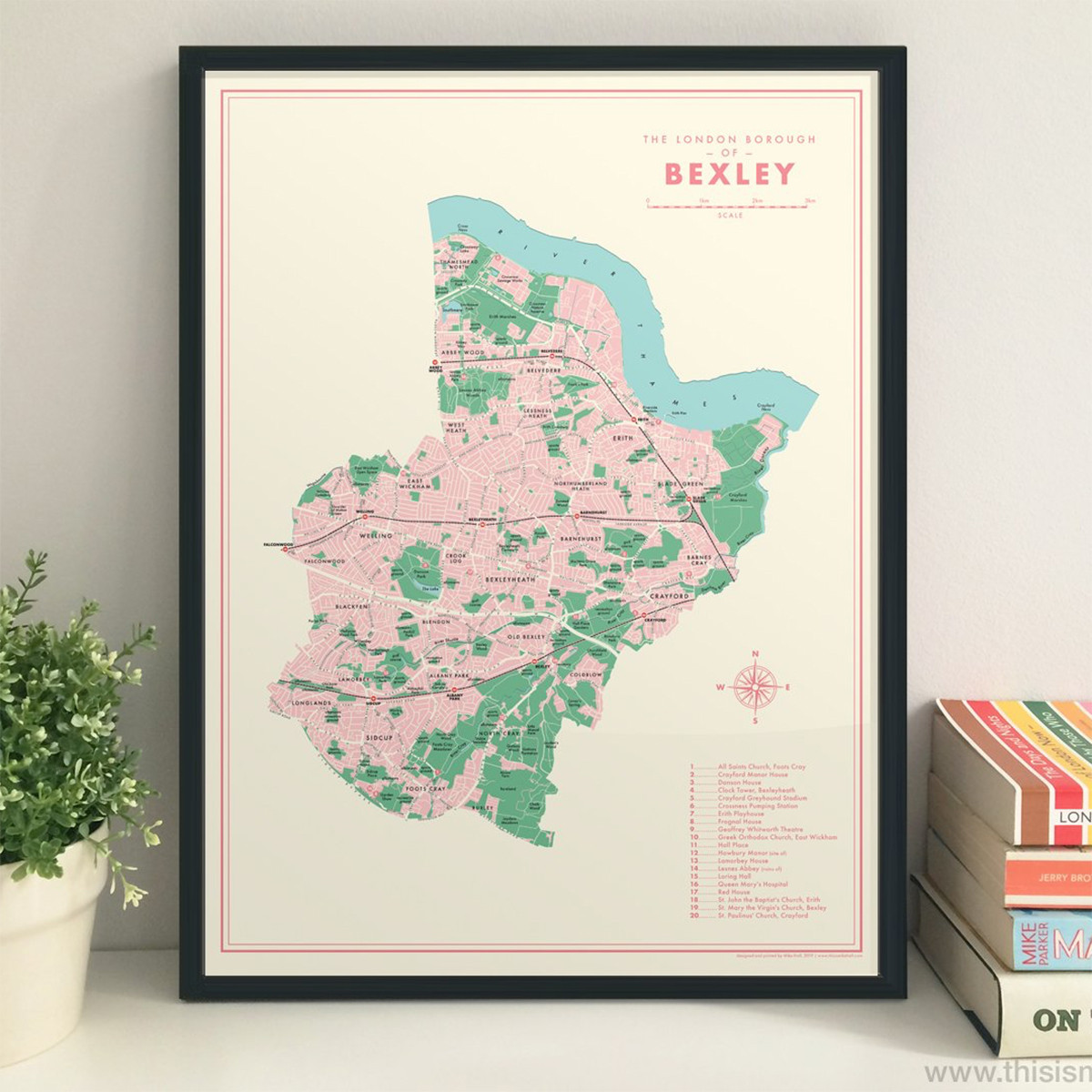 Bexley Map (London Boough) Art Print by Mike Hall at Of Cabbages and Kings