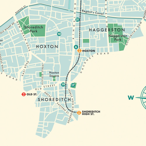 Hackney Retro Map Art Print by Mike Hall at Of Cabbages and Kings