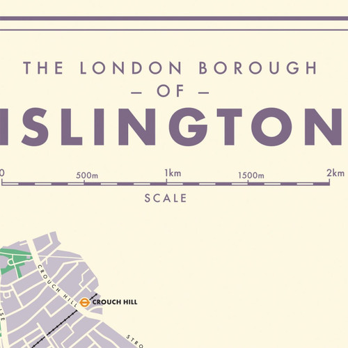 Islington Map (London Borough) Art Print by Mike Hall at Of Cabbages ...