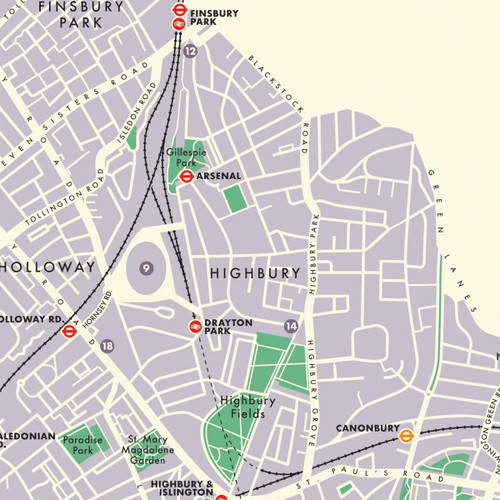 Islington Map (London Borough) Art Print by Mike Hall at Of Cabbages ...