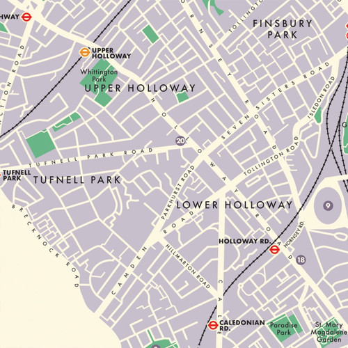 Islington Map (London Borough) Art Print by Mike Hall at Of Cabbages ...